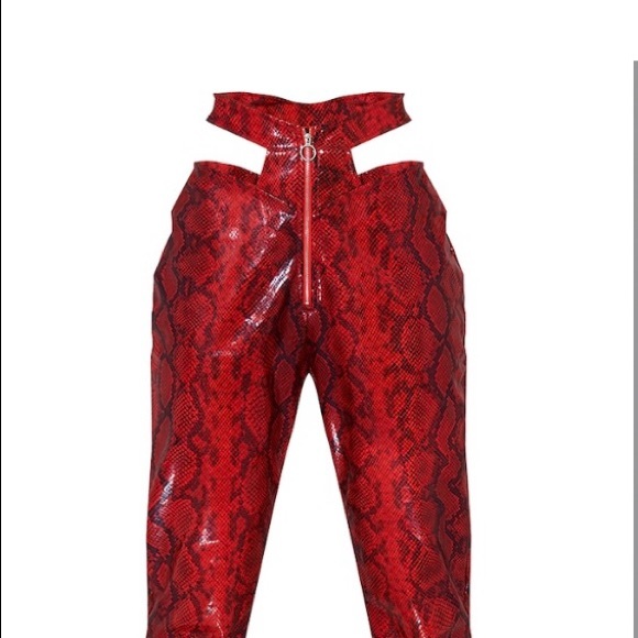 PrettyLittleThing | Pants & Jumpsuits | Nwt Red Snake Print Faux ...